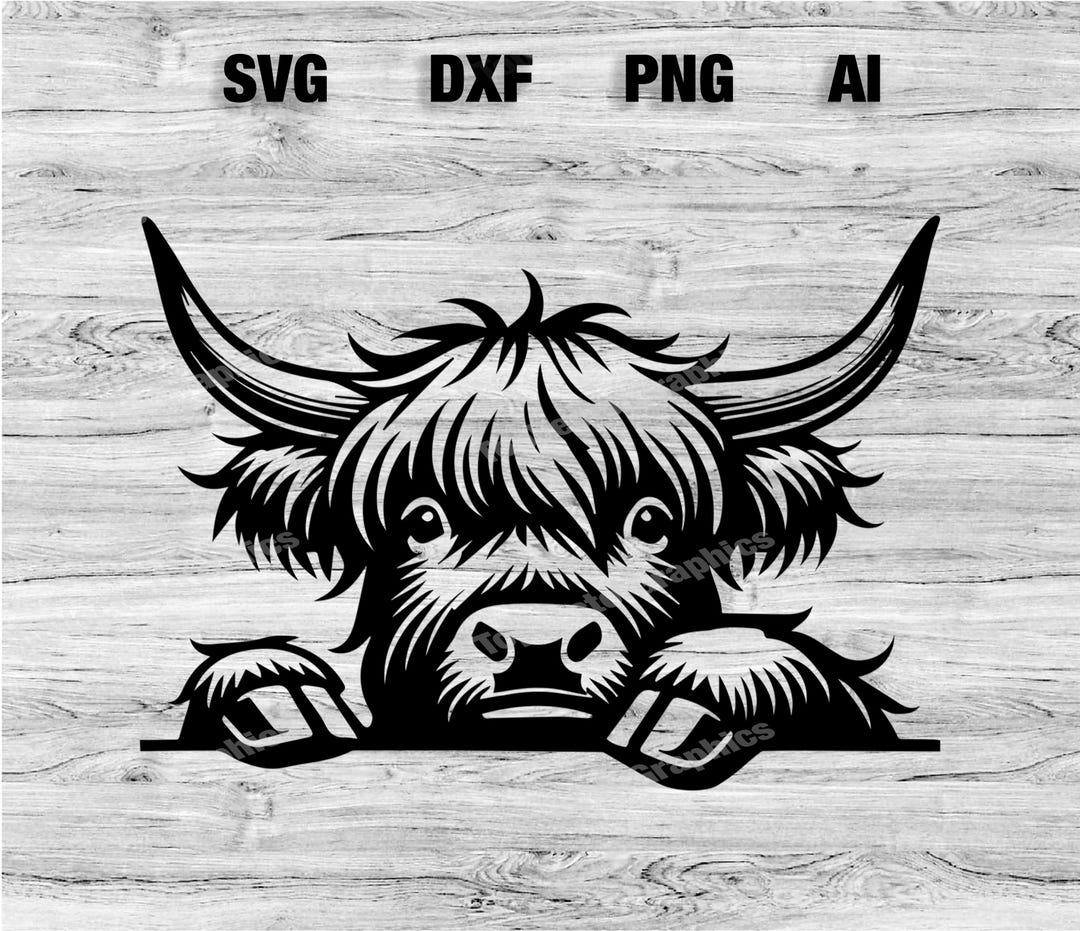 Peeking Highland Cow Head Highlander Cow Vector Graphic Laser File ...