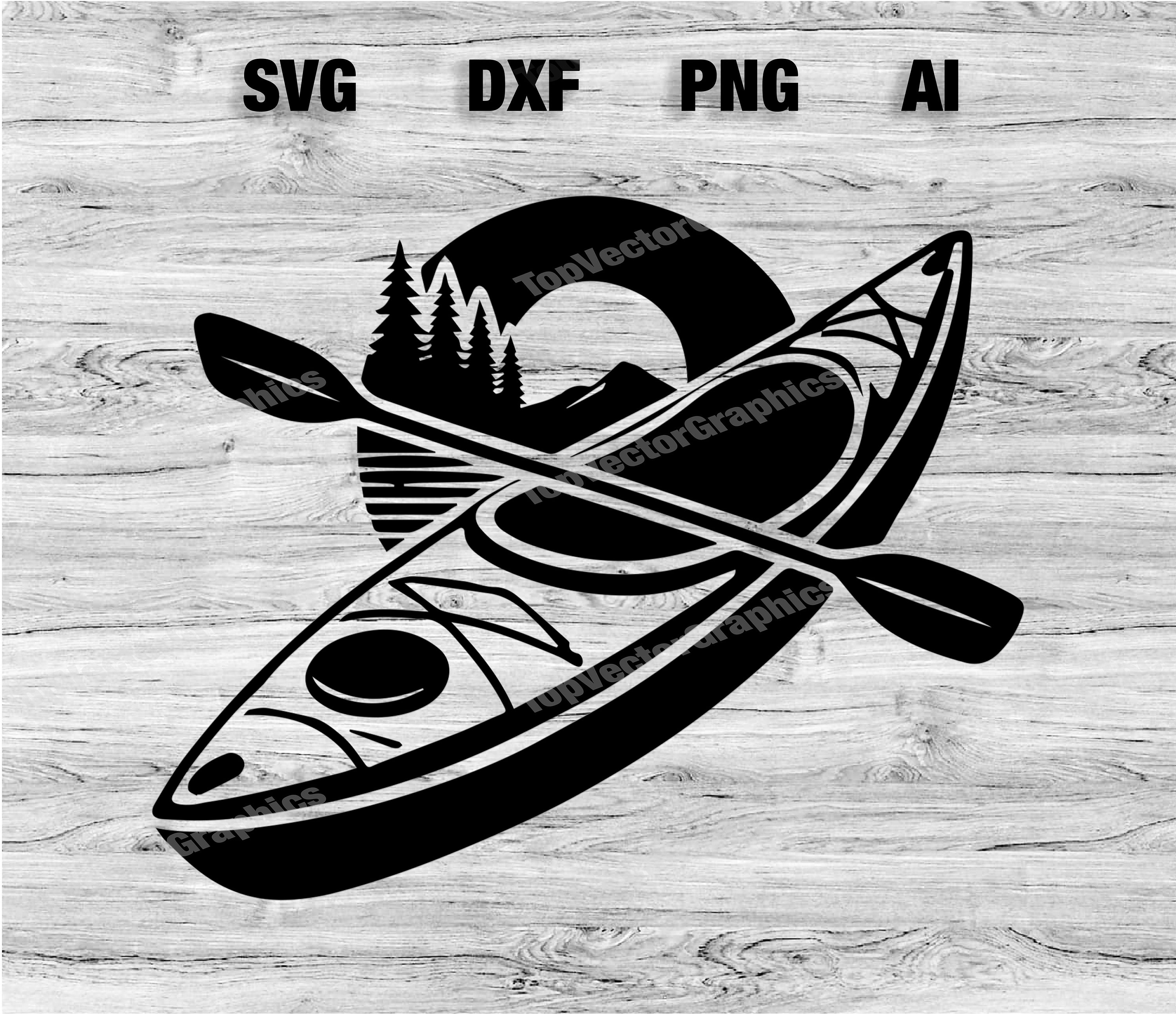 Kayak Boat Mountain Cut File | Outdoor Kayaking Vector Graphic ...