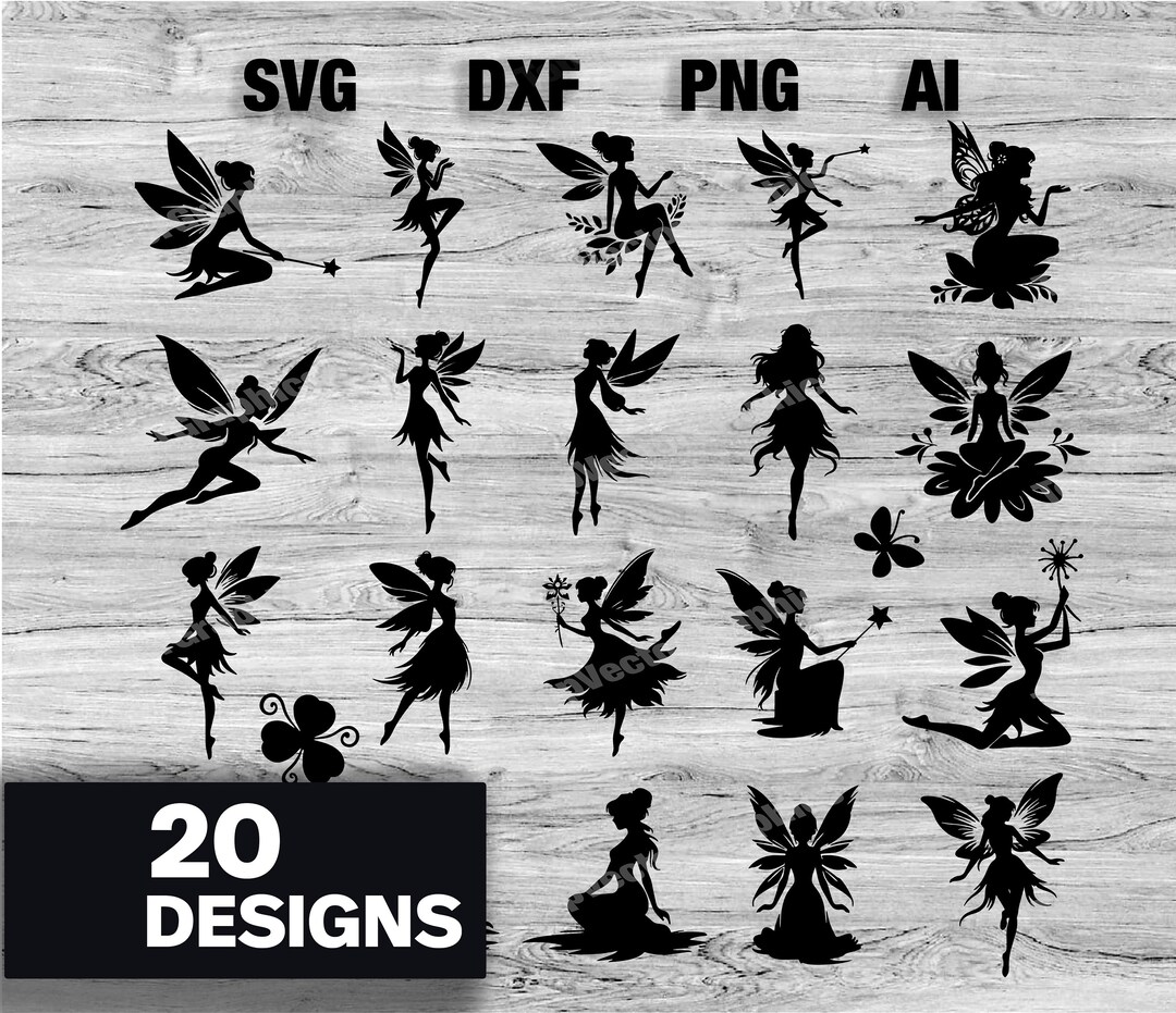 20 Cute Fairy Cut Files | Fun DIY Fairy Vector Graphic Silhouette ...
