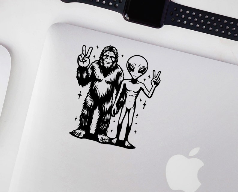 Bigfoot and Alien Peace Sign Cut Files Cute Bigfoot Alien Vector ...