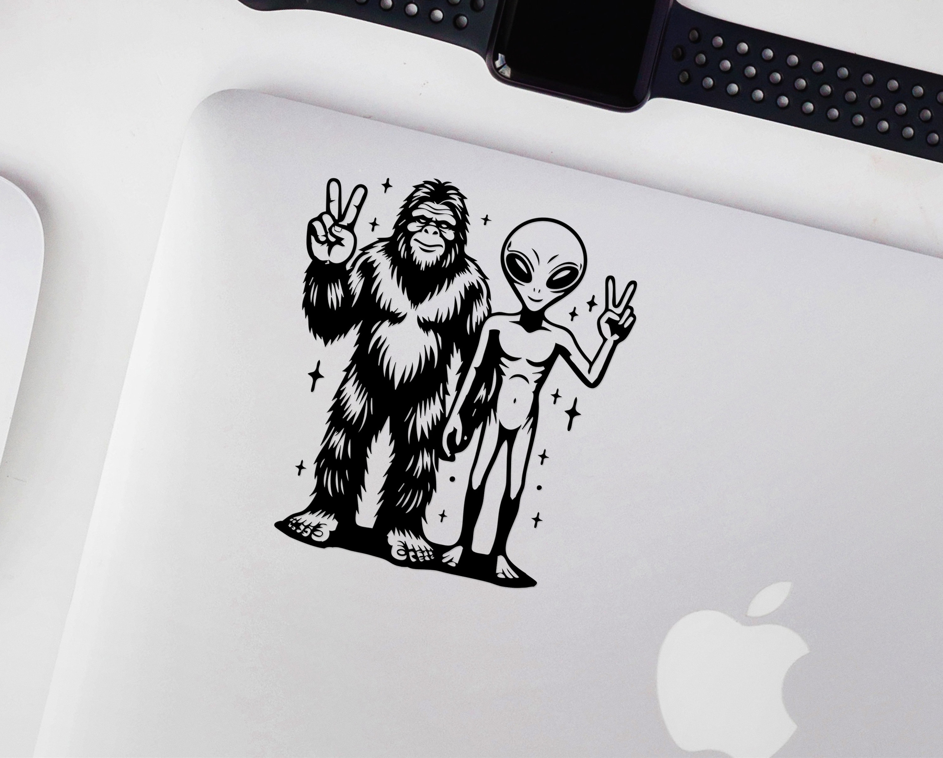 Bigfoot and Alien Peace Sign Cut Files Cute Bigfoot Alien Vector ...