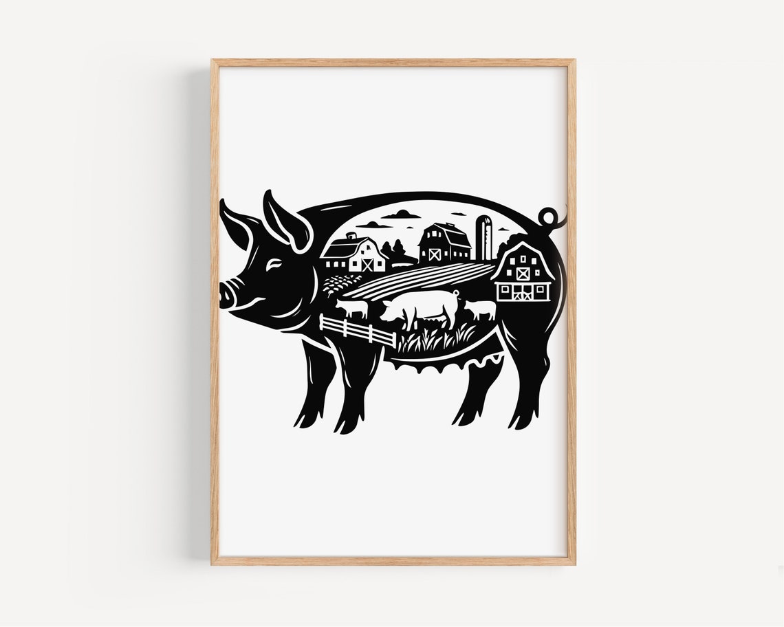 Pig Farm Scene Cut File | Cute Pig Animal Graphic Wall Art Silhouette ...