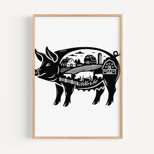 Pig Farm Scene Cut File | Cute Pig Animal Graphic Wall Art Silhouette ...