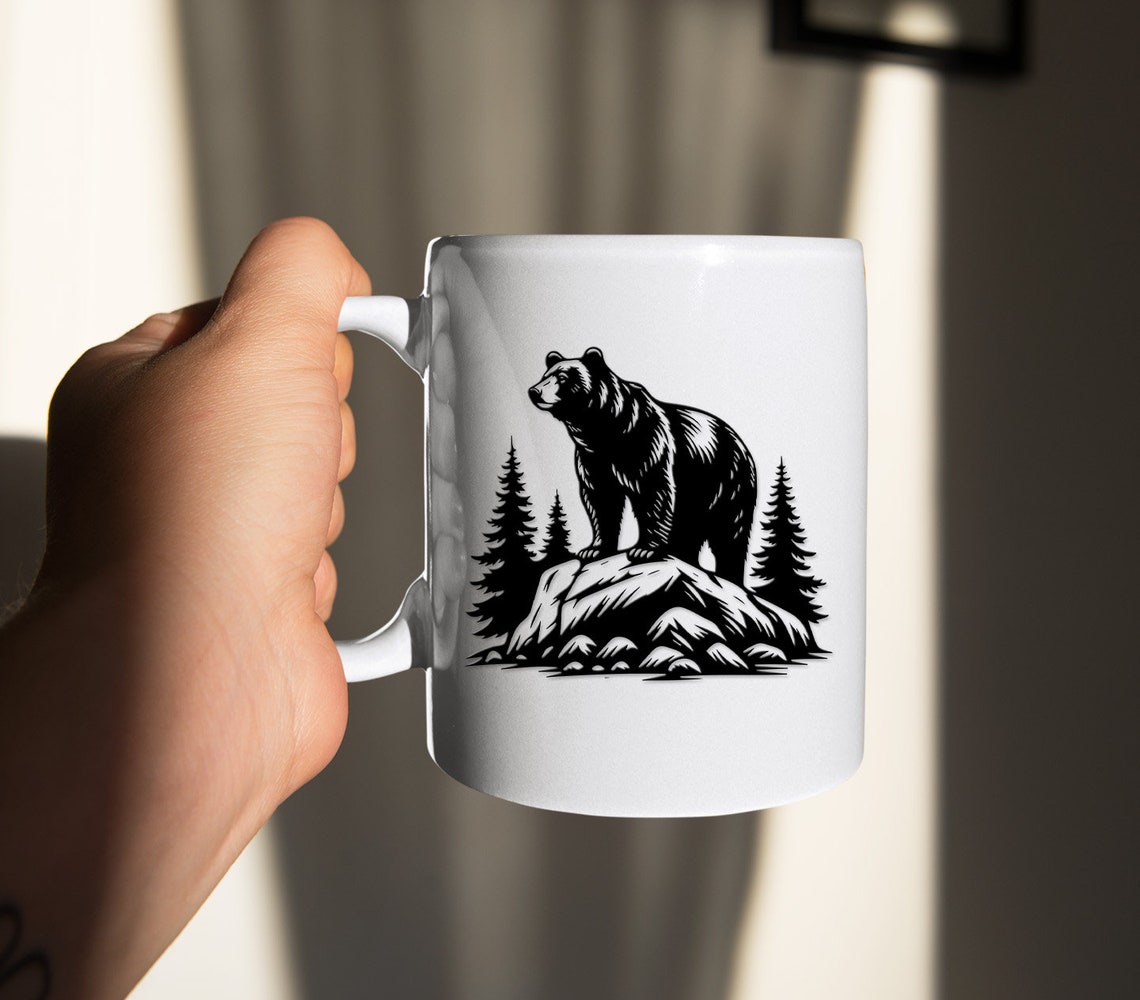 8 Black Bear on Boulder Vector Graphics for DIY Crafts and Projects ...