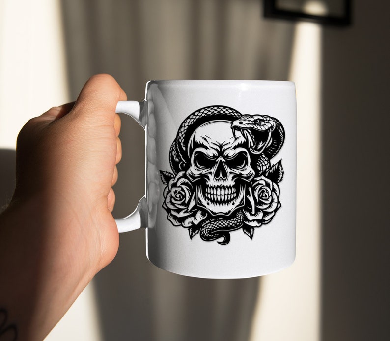 Snake Skull Rose Cut Files | Grim Reaper Tattoo Skull Vector Silhouette ...