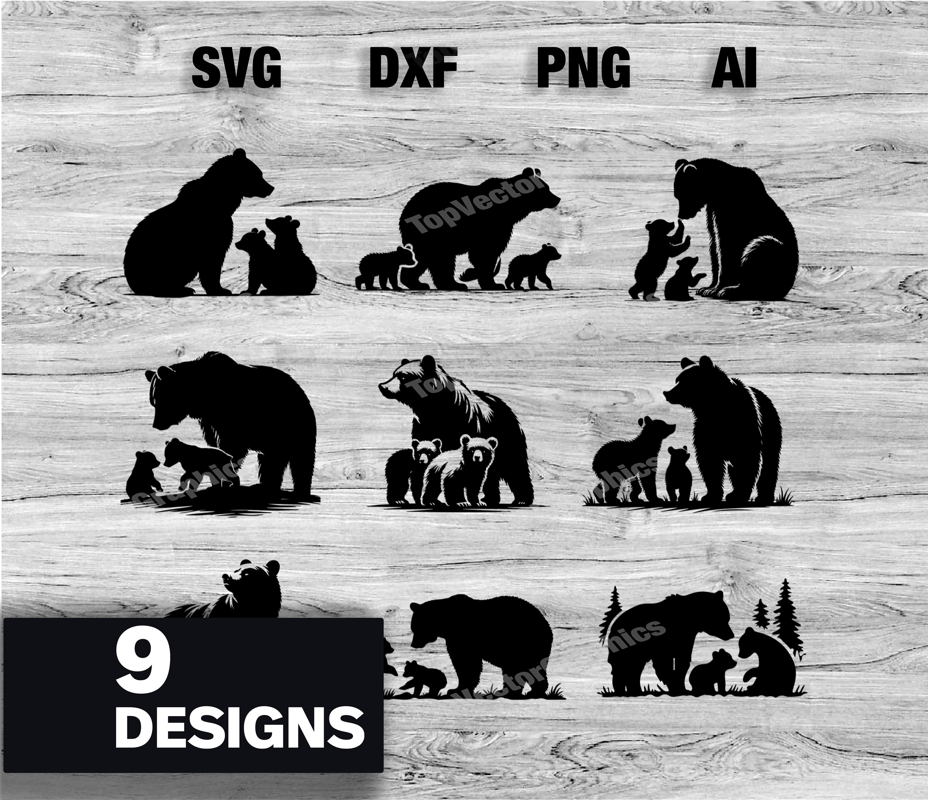9 Mama Bear and Cubs Cut Files | Mama Bear and Cubs Vector Graphic ...