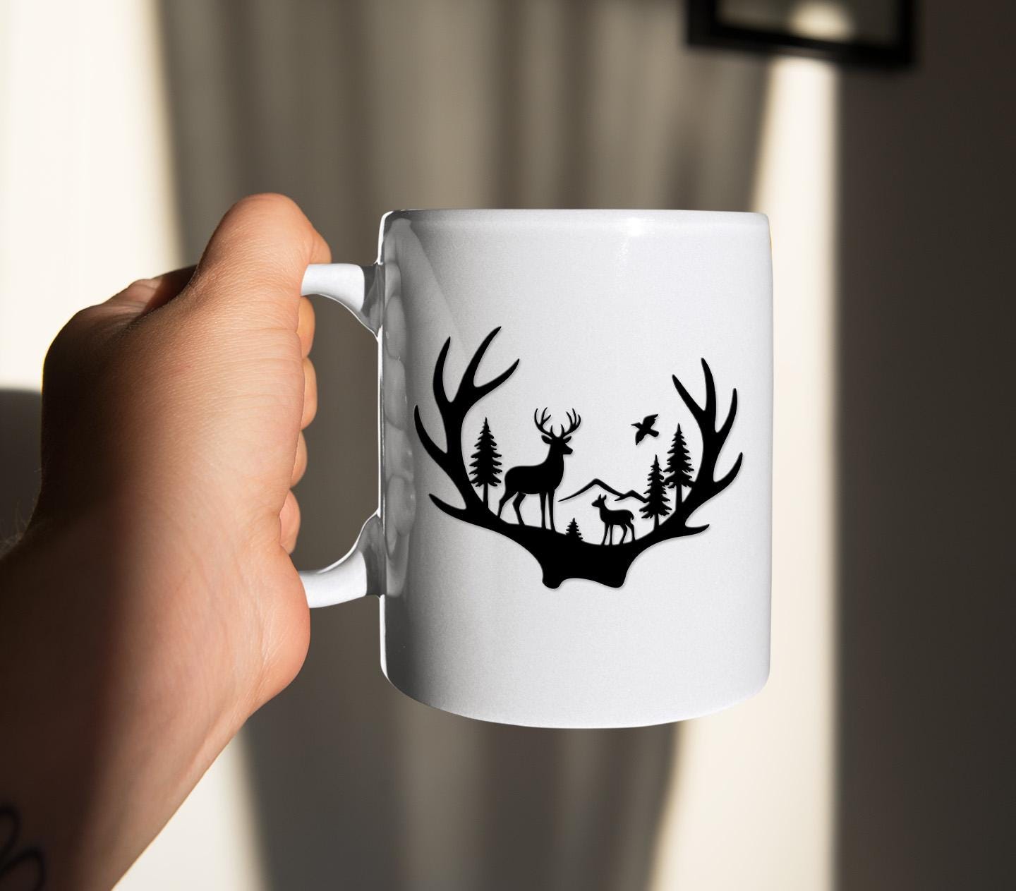 Dear Antler Scene SVG | Outdoor Dear Vector Graphic Wall Art Silhouette ...