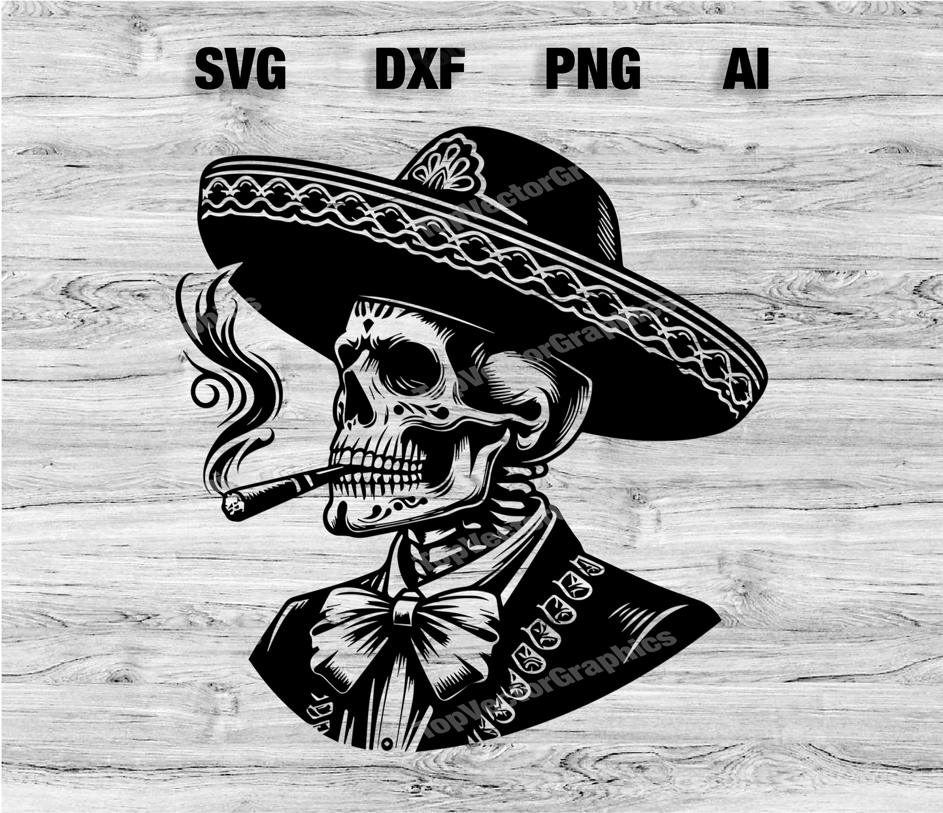 Mariachi Skeleton Smoking Files | 420 Skull Vector Silhouette, Cameo ...