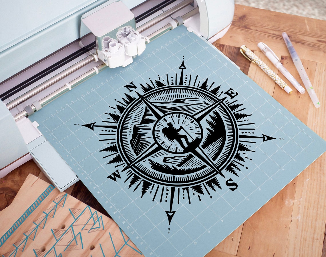 Compass Mountain Cut File | Outdoor Compass Rose Vector Graphic ...