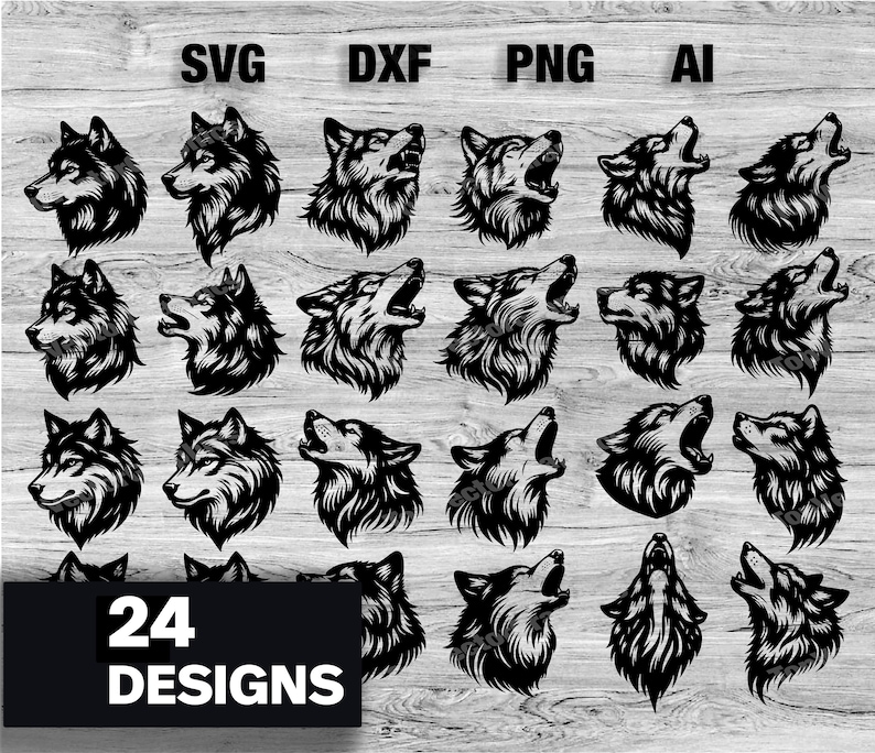 24 Wolf Head Cut Files Grey Wolf Vector Graphic Silhouette, Cameo ...