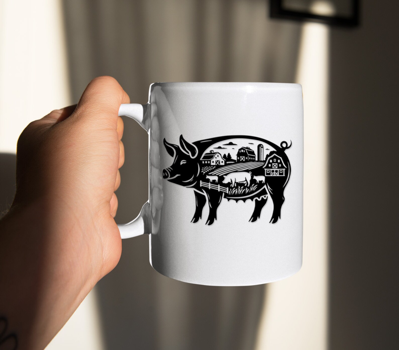Pig Farm Scene Cut File | Cute Pig Animal Graphic Wall Art Silhouette ...