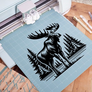 Moose Nature Scene Cut Files | Moose Tree Scene Vector Graphic ...