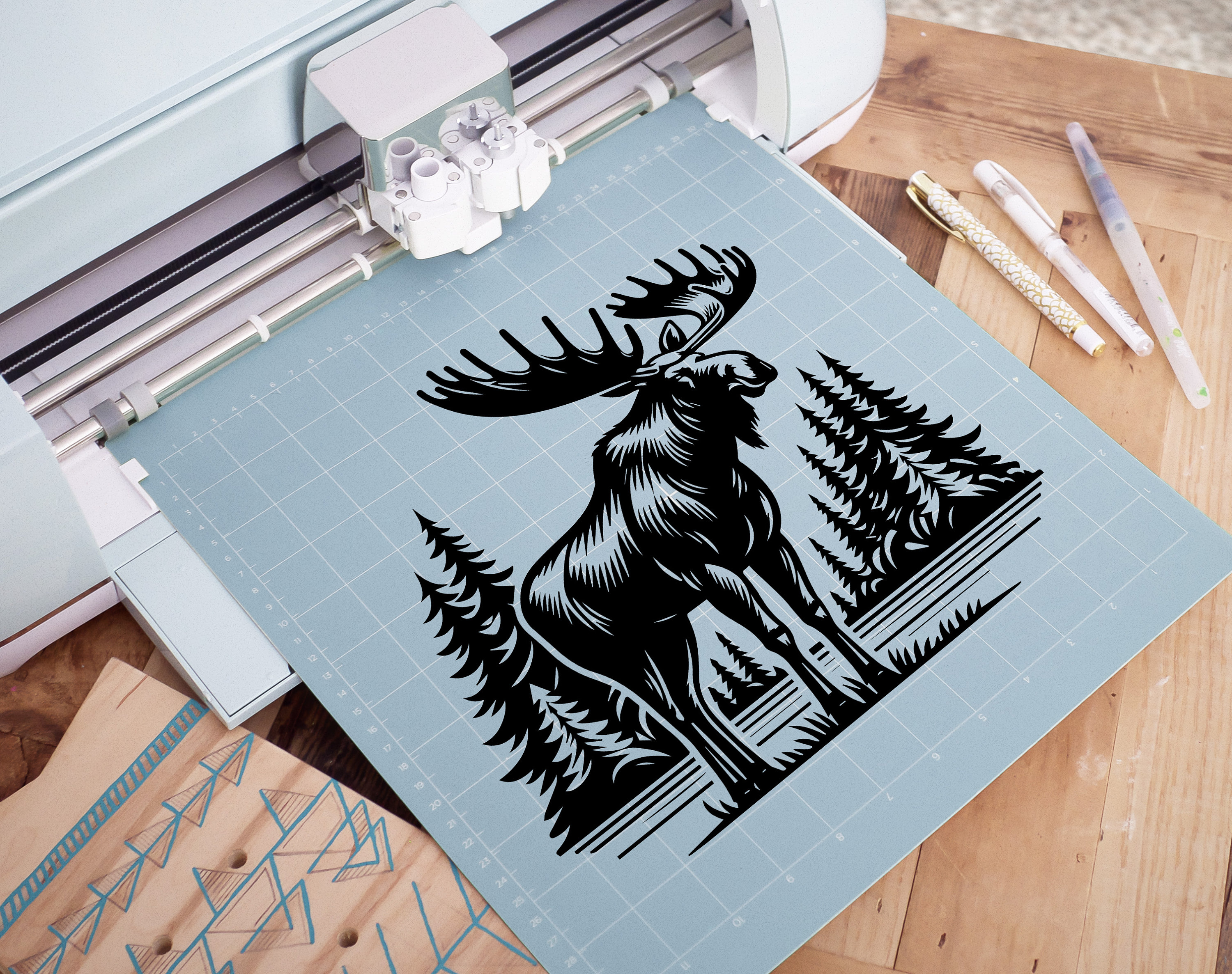 Moose Nature Scene Cut Files | Moose Tree Scene Vector Graphic ...