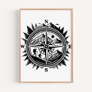 Compass Mountain Cut File | Outdoor Compass Rose Vector Graphic ...