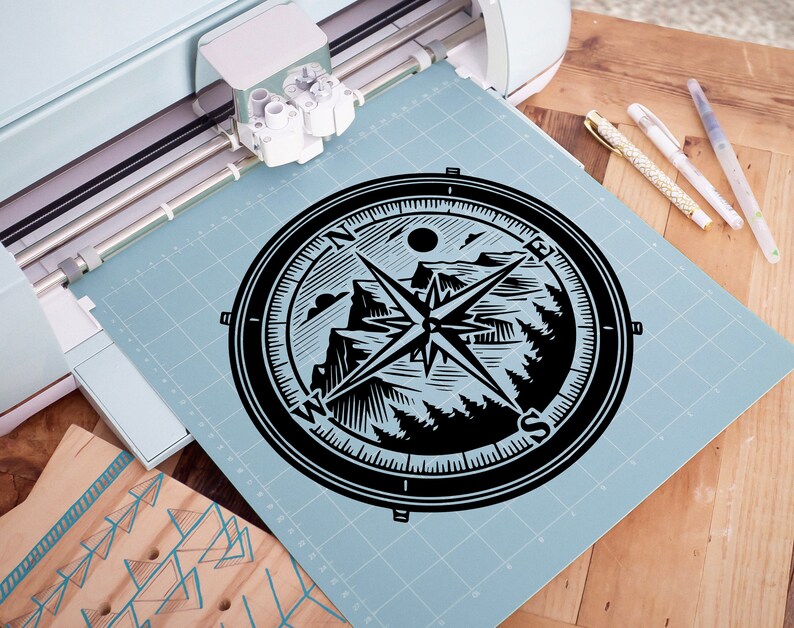 Compass Mountain Cut File Outdoor Compass Rose Vector Graphic ...