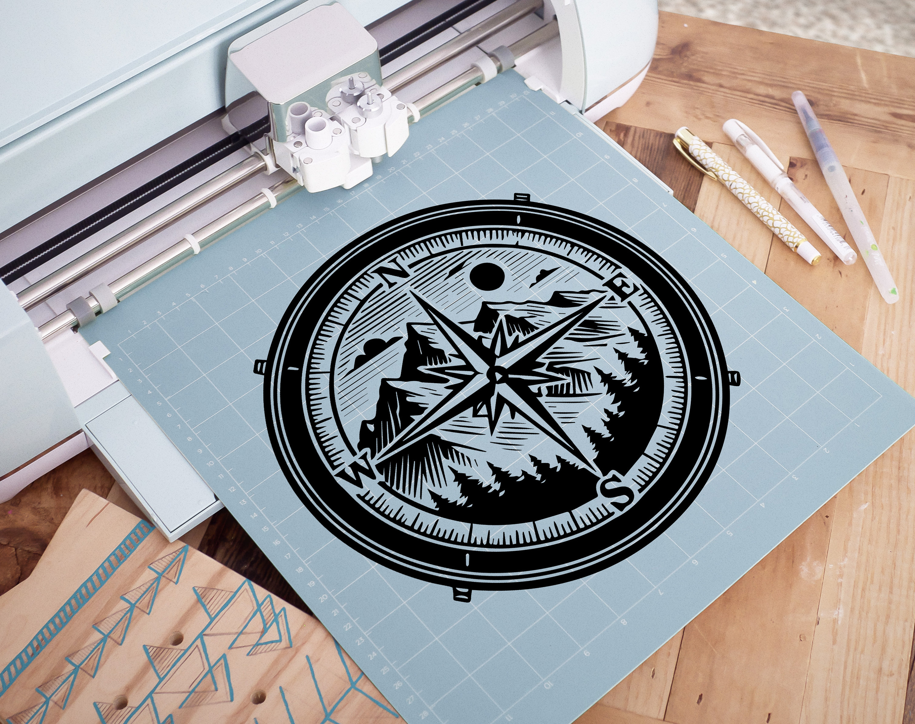 Compass Mountain Cut File Outdoor Compass Rose Vector Graphic ...