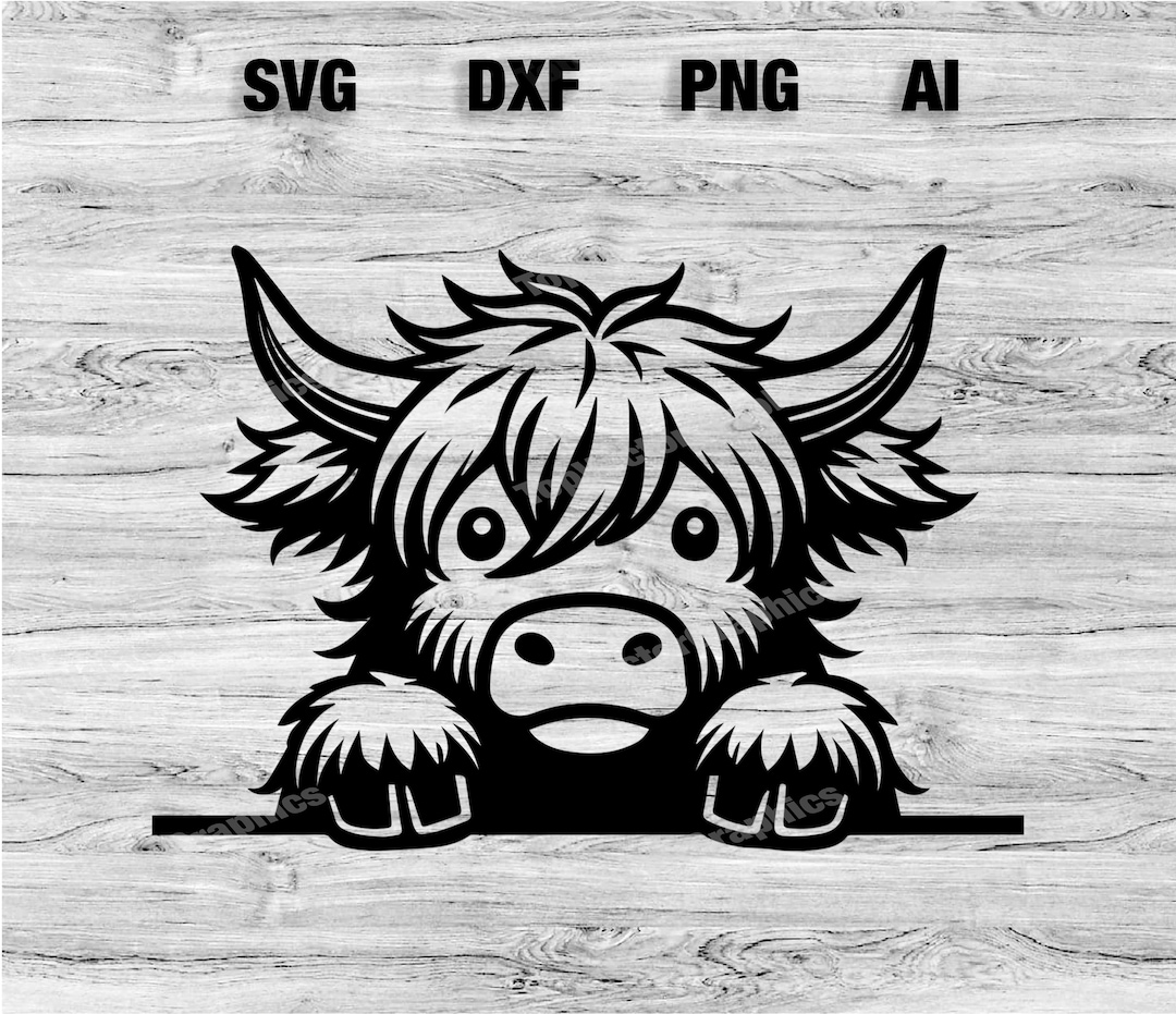 Peeking Highland Cow Head | Highlander Cow Vector Graphic Laser File ...