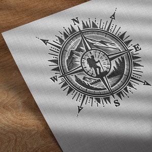 Compass Mountain Cut File | Outdoor Compass Rose Vector Graphic ...