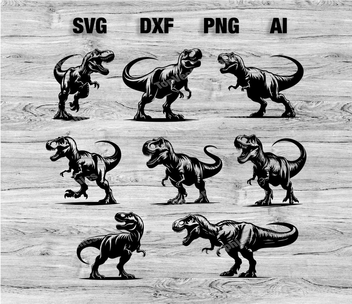 8 T-rex Cut Files | T-rex Dinosaur Vector Graphic Silhouette, Cameo ...