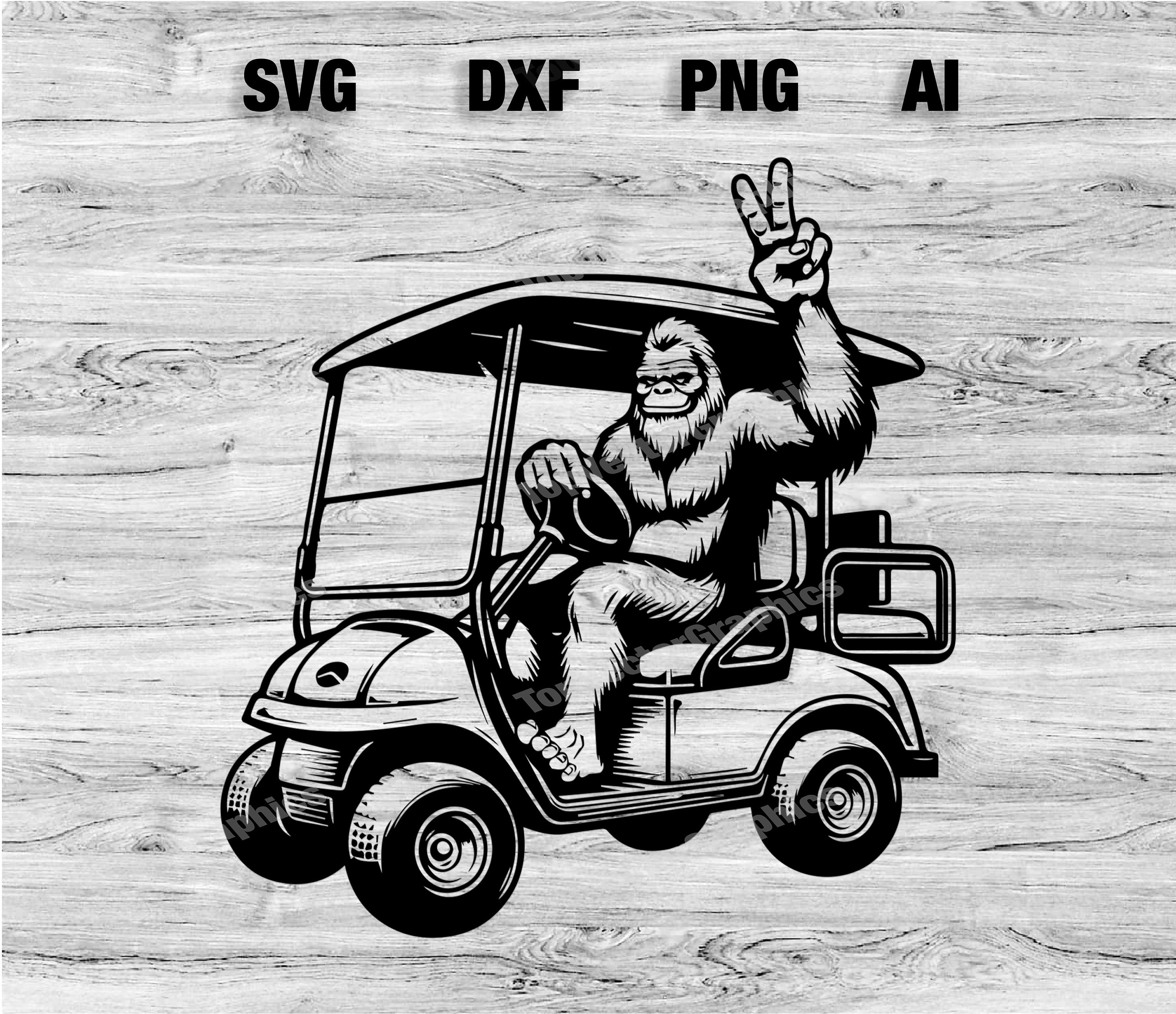 Bigfoot Riding Golf Cart Cut Files | Bigfoot Golfing Vector Silhouette ...