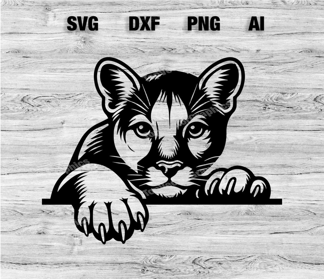 Peeking Puma Head | Feline Vector Graphic Laser File Silhouette Clip ...