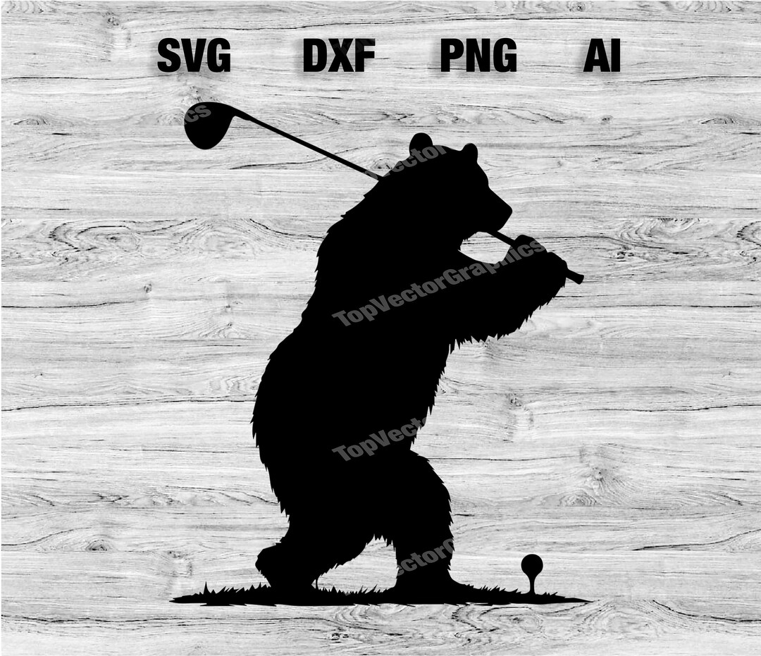 Bear Golfer Silhouette Cut Files | Fun Bear Golf Vector Silhouette ...