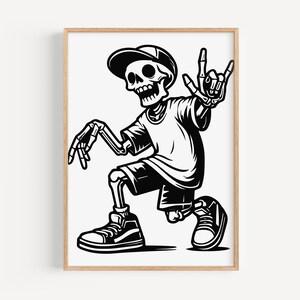 Skater Skeleton Rock and Roll Cut Files | Skater Skull Vector ...