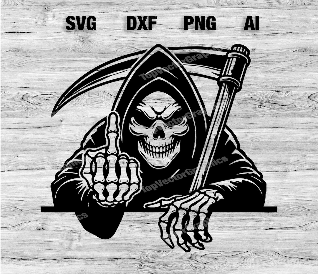 Peeking Grim Reaper Middle Finger | Skeleton Vector Graphic Laser File ...