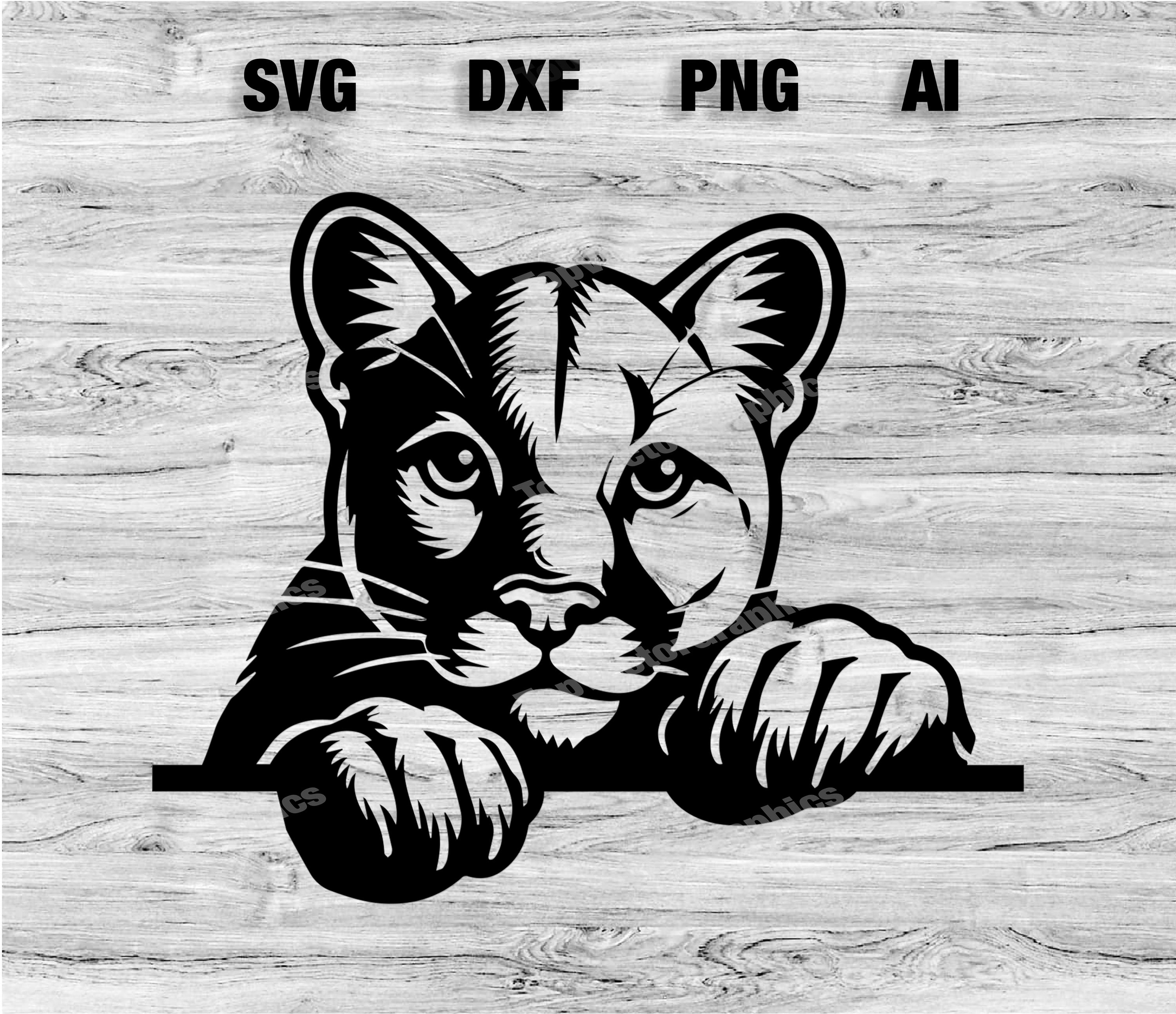 Peeking Puma Head | Feline Vector Graphic Laser File Silhouette Clip ...