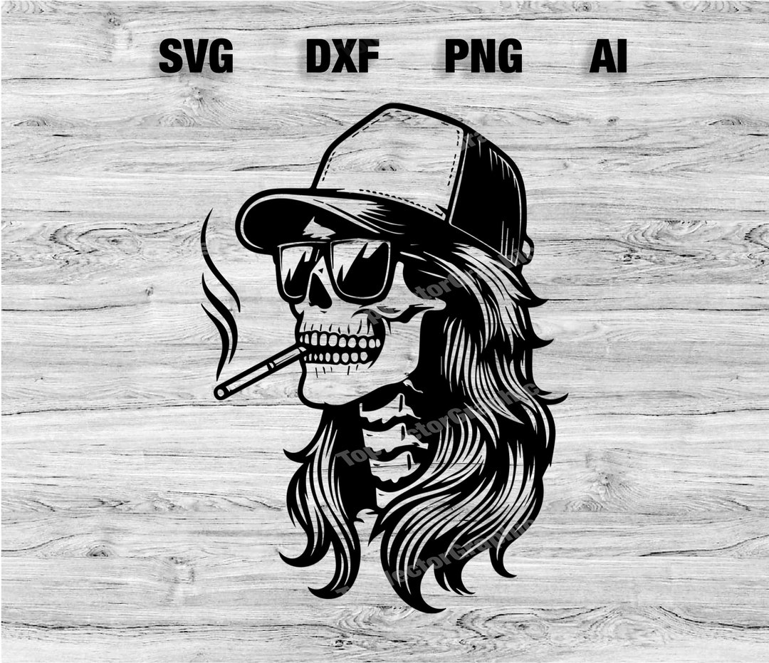 Skull Mullet With Sunglasses Smoking File | Cool Skeleton Trucker Hat ...