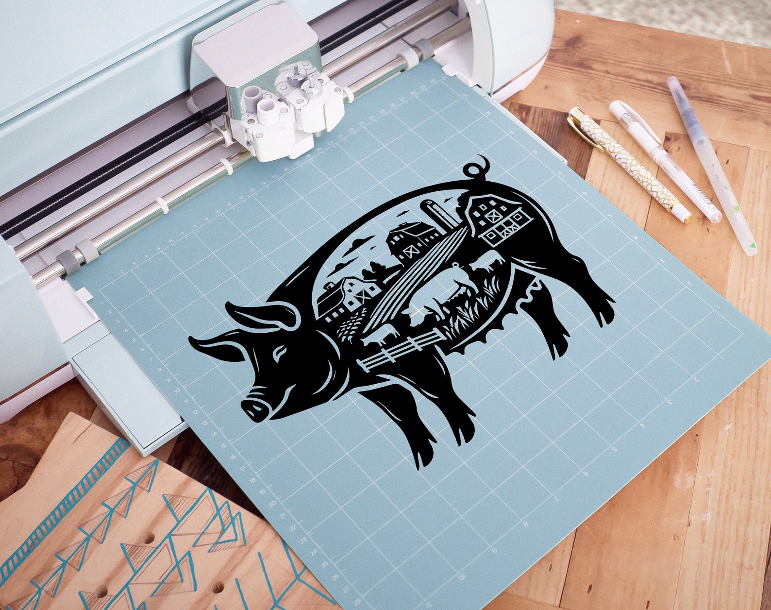 Pig Farm Scene Cut File | Cute Pig Animal Graphic Wall Art Silhouette ...