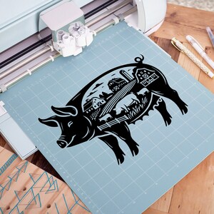 Pig Farm Scene Cut File | Cute Pig Animal Graphic Wall Art Silhouette ...