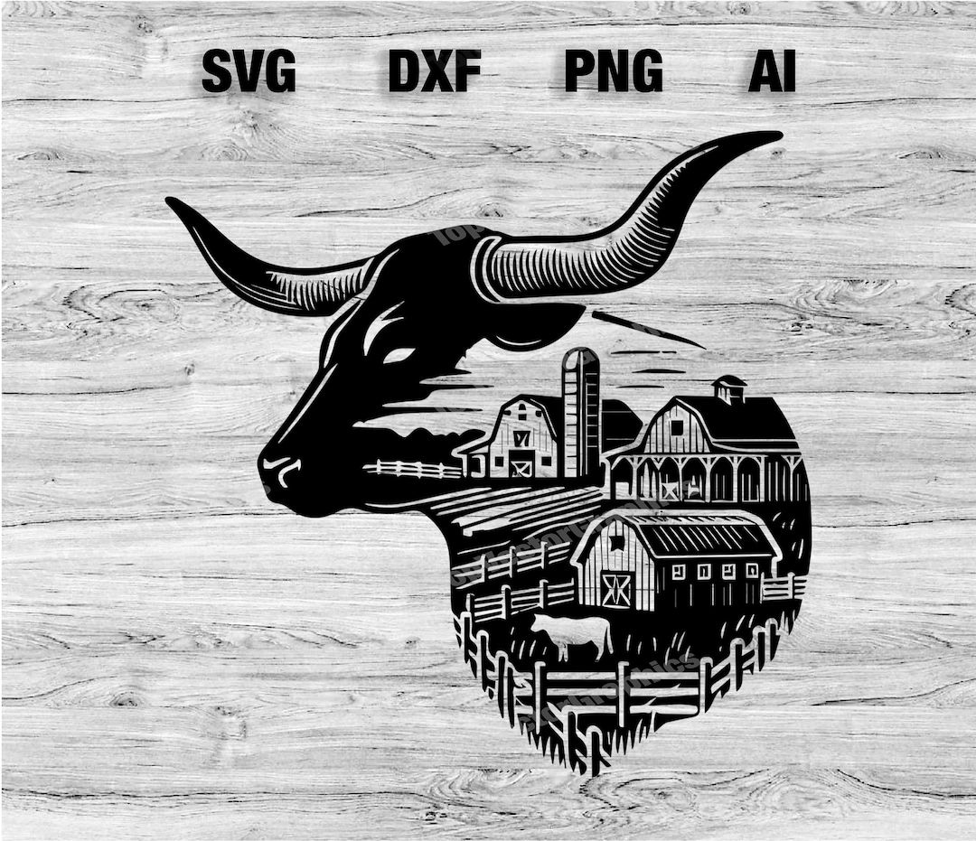 Longhorn Ranch Scene Cut File | Wild West Bull Graphic Wall Art ...