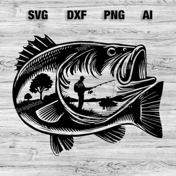 Bass Fishing Scene Dxf - Etsy
