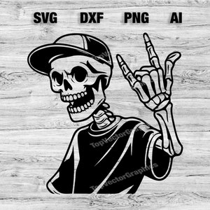 Skater Skeleton Rock and Roll Cut Files | Skater Skull Vector ...