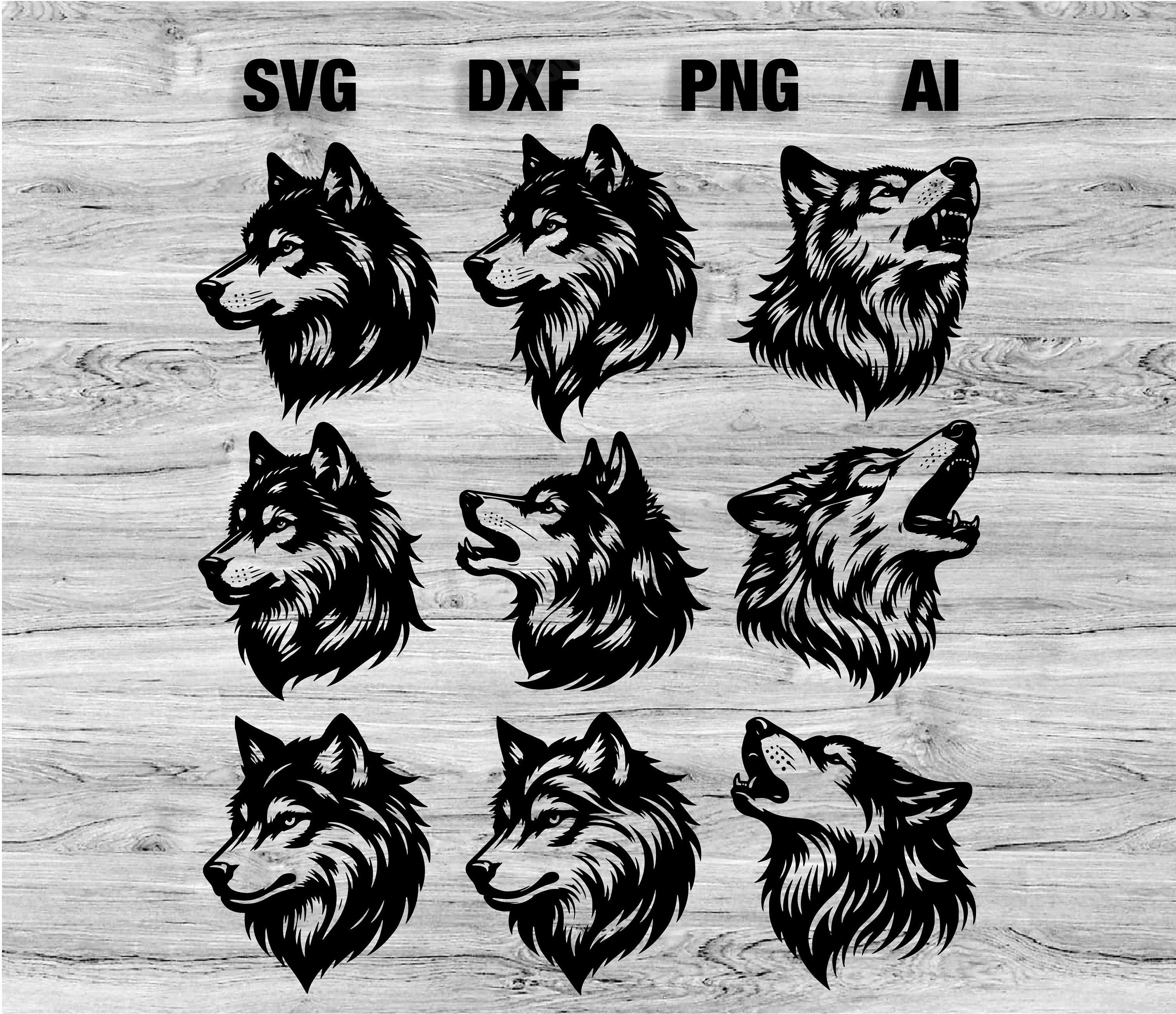 24 Wolf Head Cut Files Grey Wolf Vector Graphic Silhouette, Cameo ...