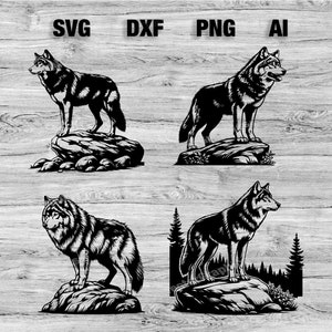 8 Wolf Boulder Cut Files | Grey Wolves Vector Graphic Silhouette, Cameo ...