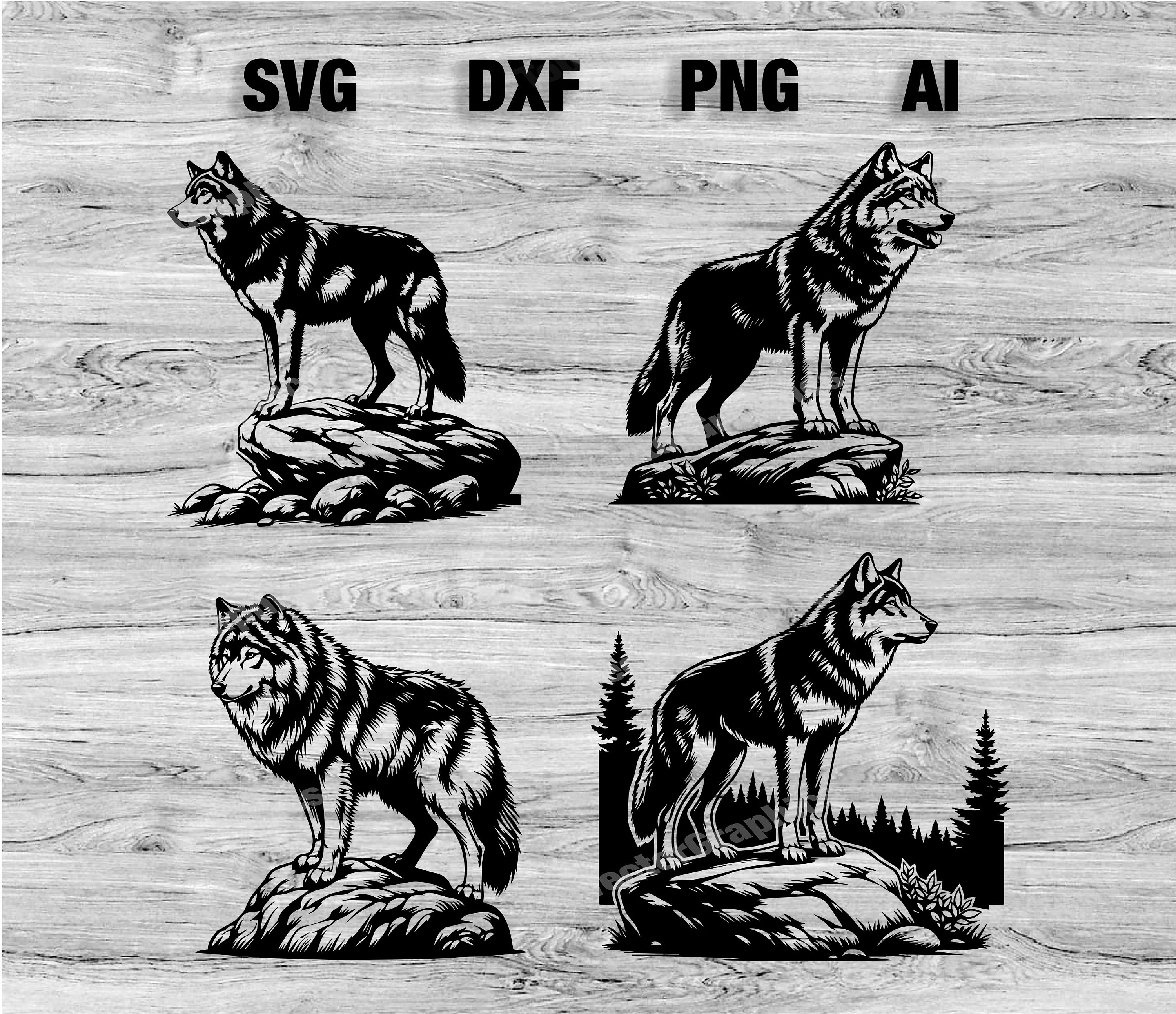 8 Wolf Boulder Cut Files Grey Wolves Vector Graphic Silhouette, Cameo ...