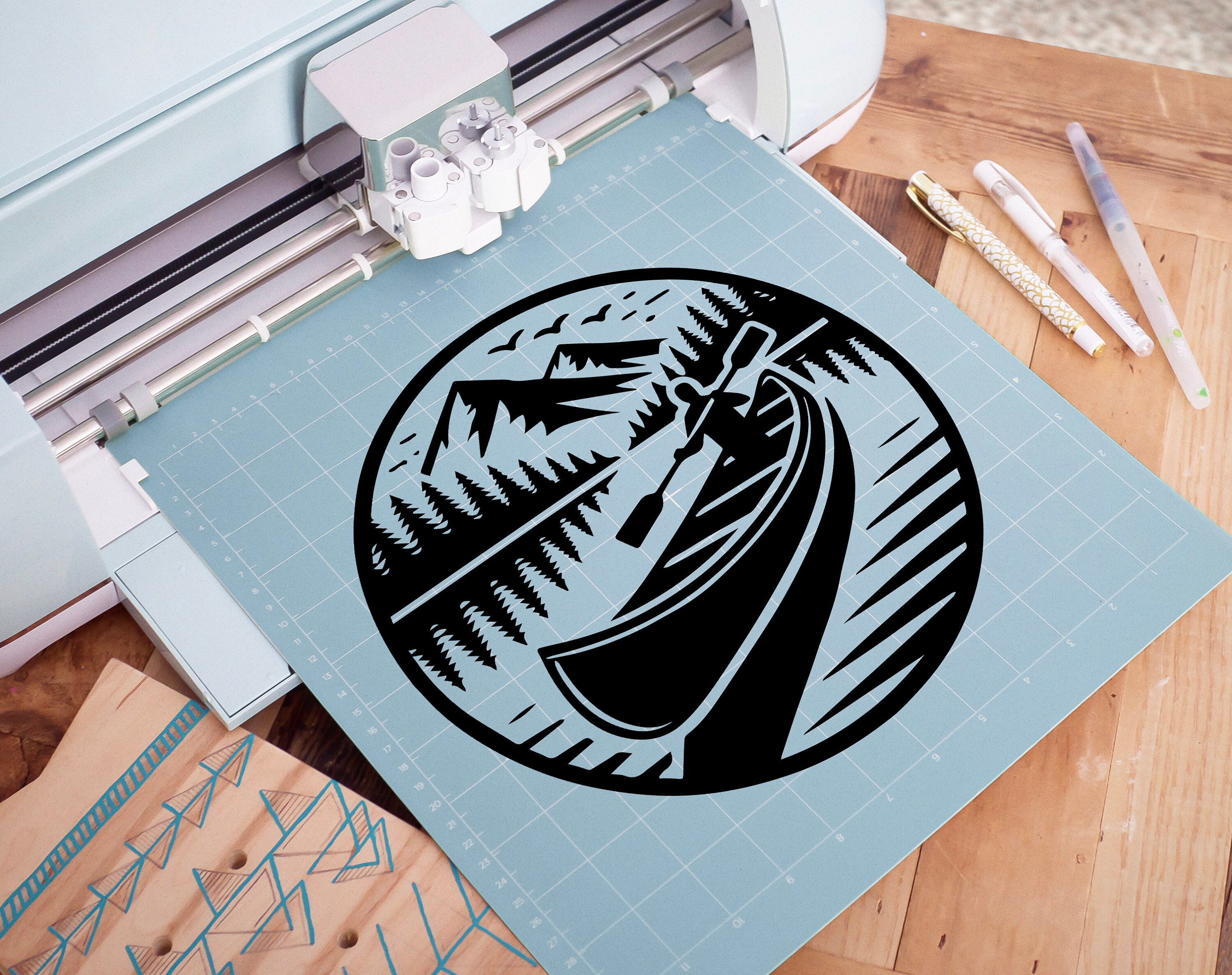 Canoe Boat Mountain Cut File | Outdoor Canoeing Vector Graphic ...