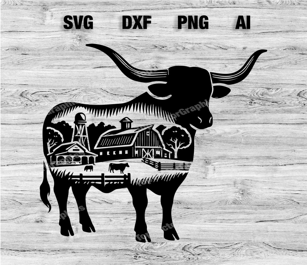 Longhorn Ranch Scene Cut File | Wild West Cow Graphic Wall Art ...