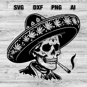 Mariachi Skeleton Smoking Files | 420 Skull Vector Silhouette, Cameo ...