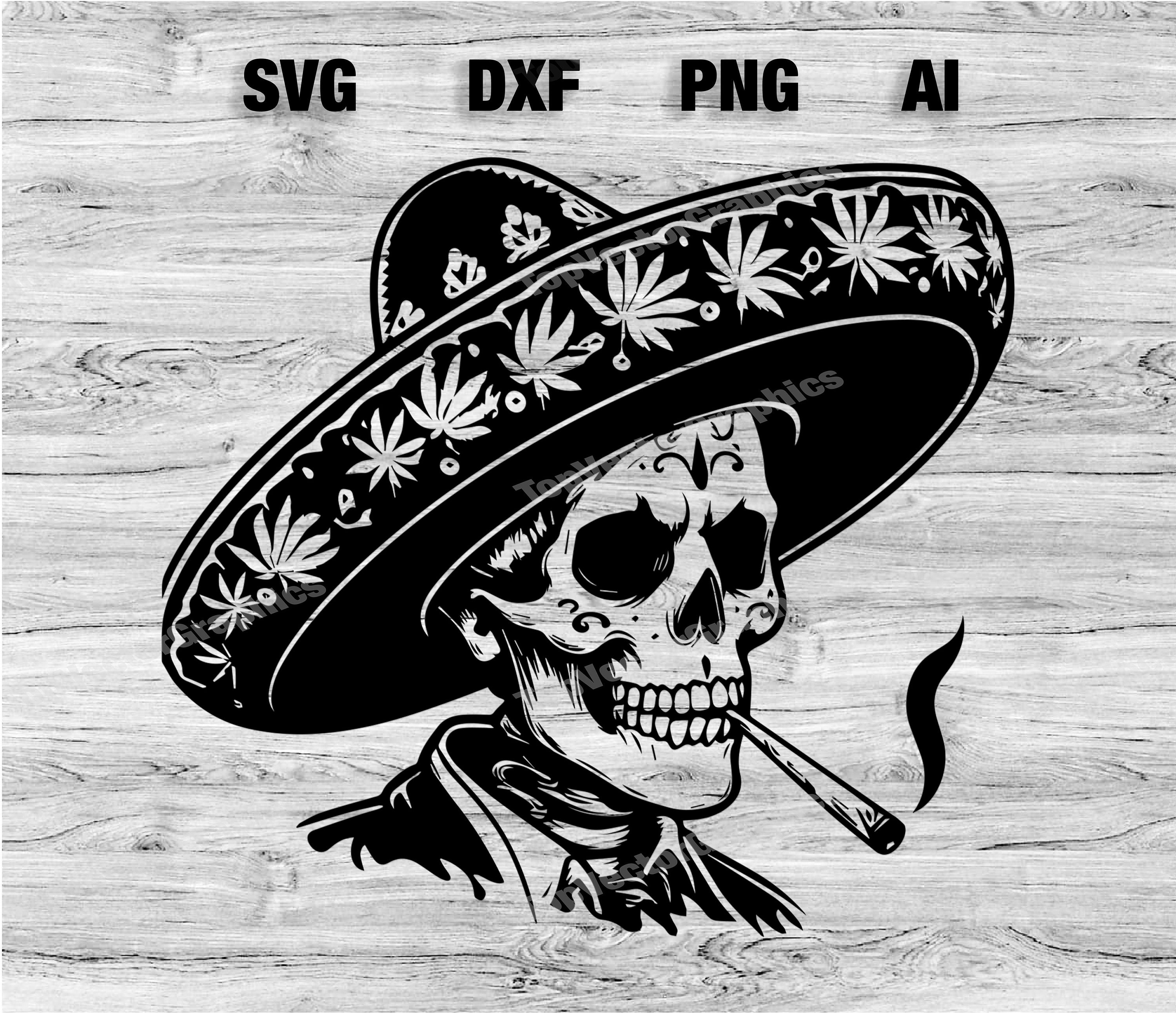Mariachi Skeleton Smoking Files 420 Skull Vector Silhouette, Cameo ...
