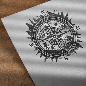 Compass Mountain Cut File | Outdoor Compass Rose Vector Graphic ...