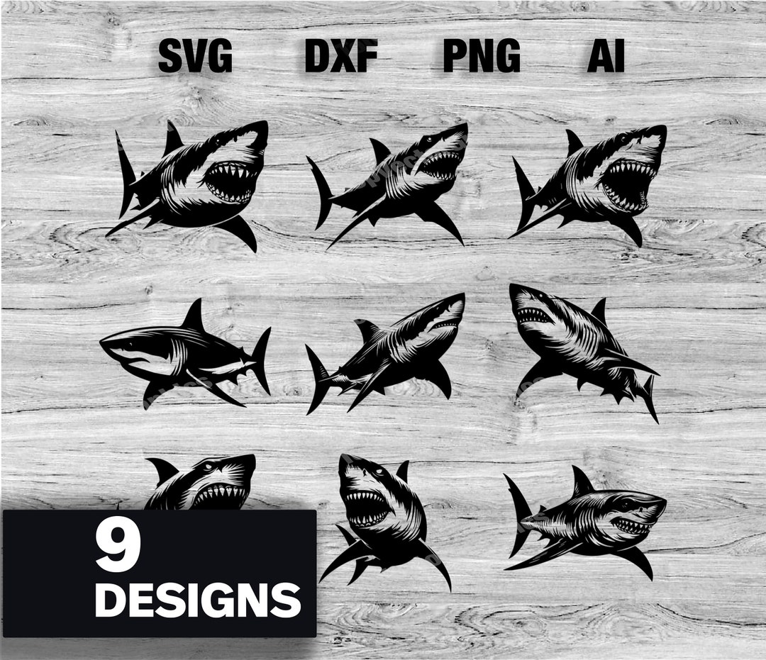 9 Great White Shark Cut Files | Shark Bundle Vector Graphic Silhouette ...