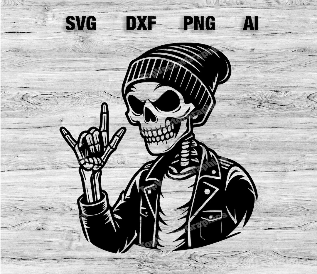 Punk Skeleton Rock and Roll Cut Files | Skater Skull Vector Silhouette ...