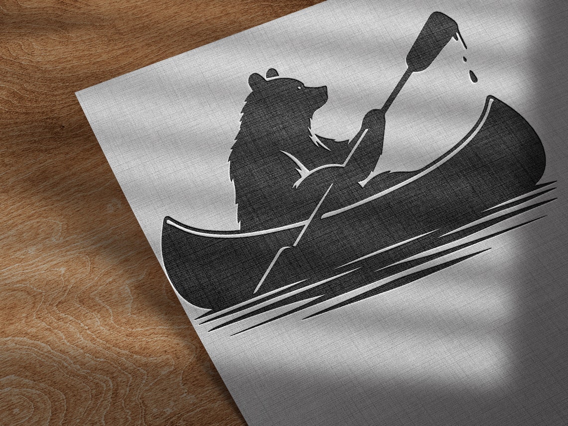 Bear in Canoe Silhouette Cut Files | Bear Canoe Golfer Vector ...
