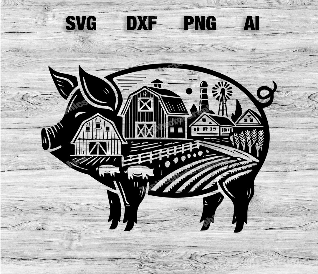Pig Farm Scene Cut File | Cute Pig Animal Graphic Wall Art Silhouette ...