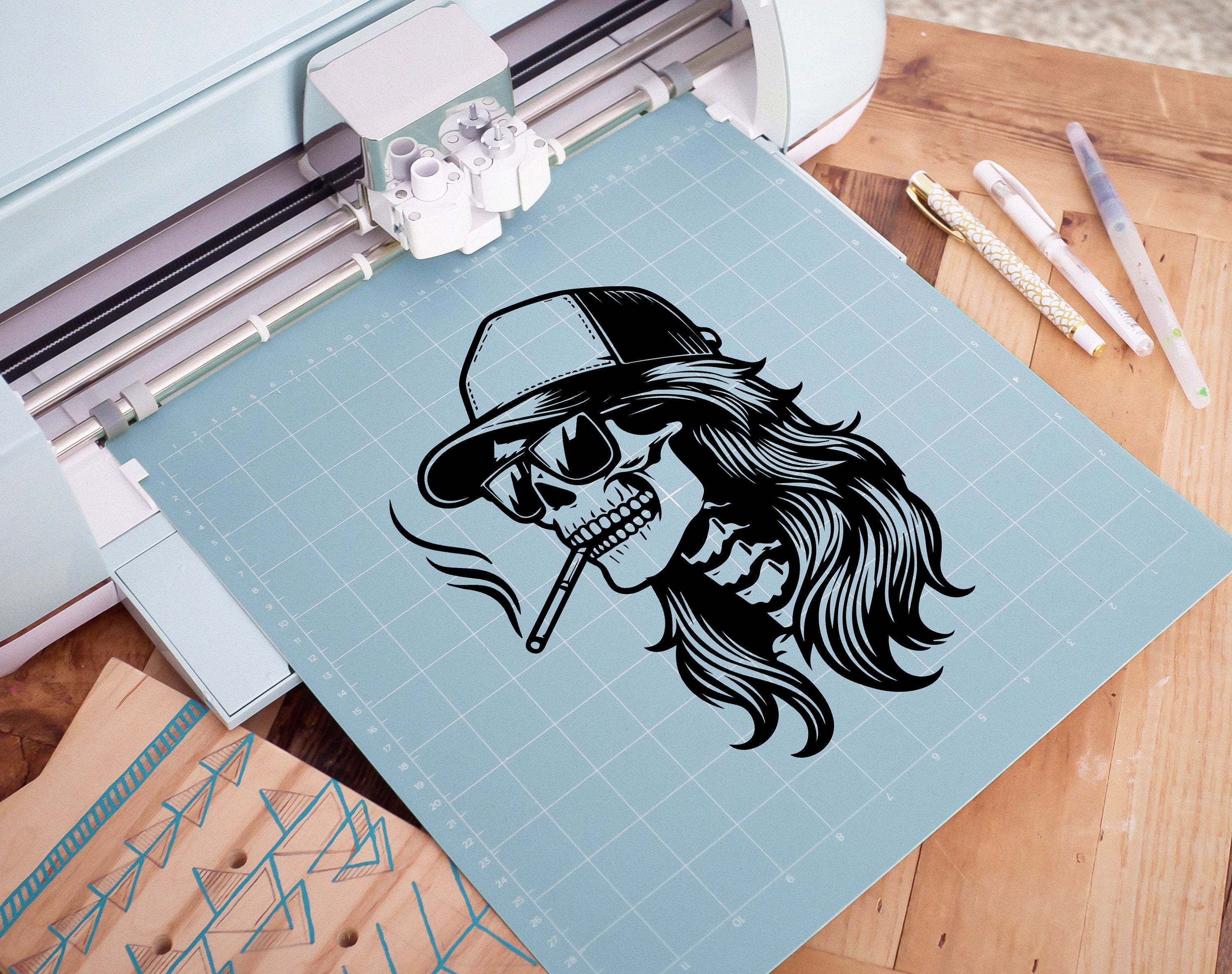 Skull Mullet With Sunglasses Smoking File | Cool Skeleton Trucker Hat ...