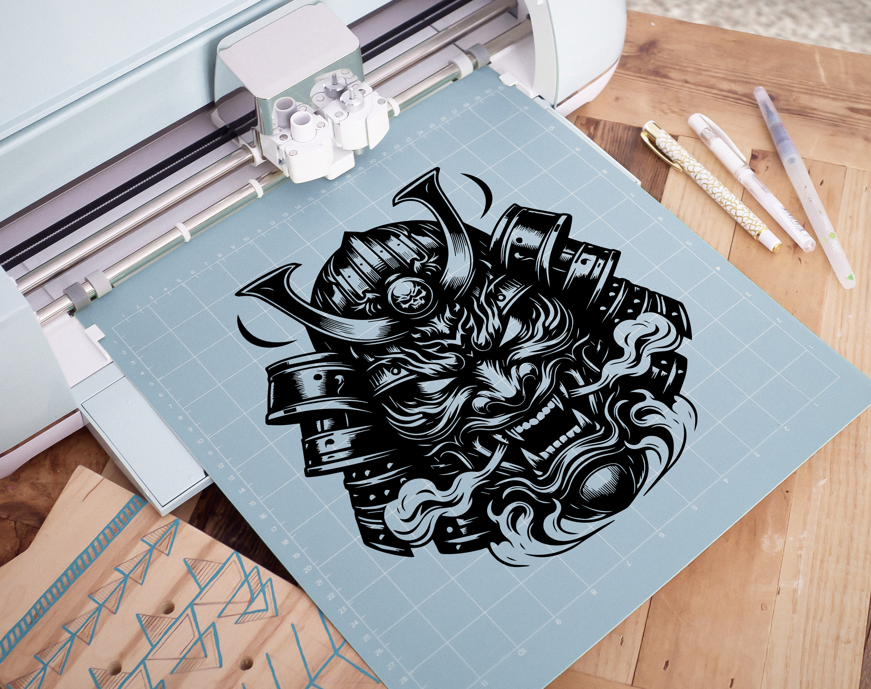 Vintage Samurai Face Mask Cut Files | Samurai Mask Vector Silhouette ...