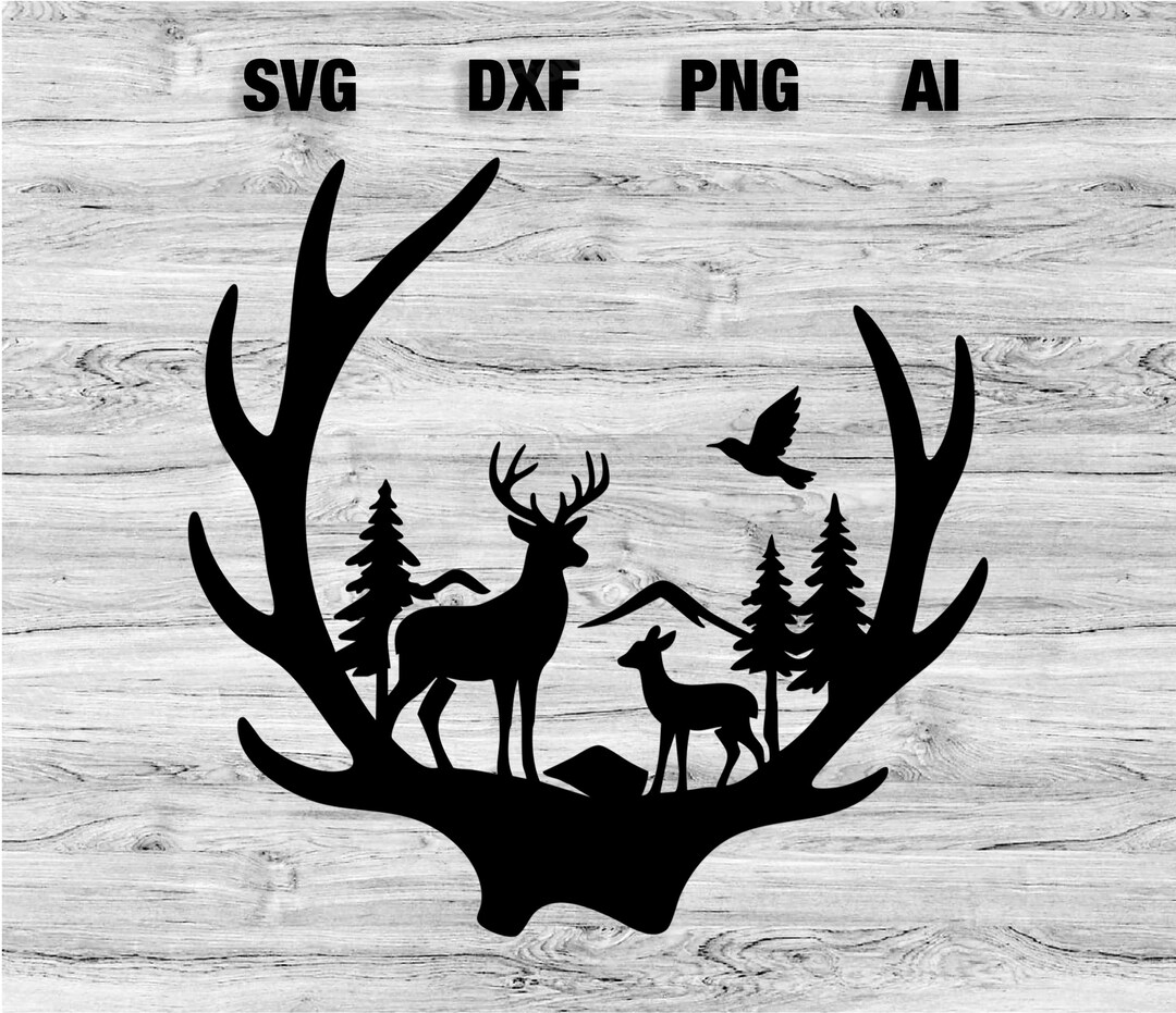 Dear Antler Scene SVG | Outdoor Dear Vector Graphic Wall Art Silhouette ...
